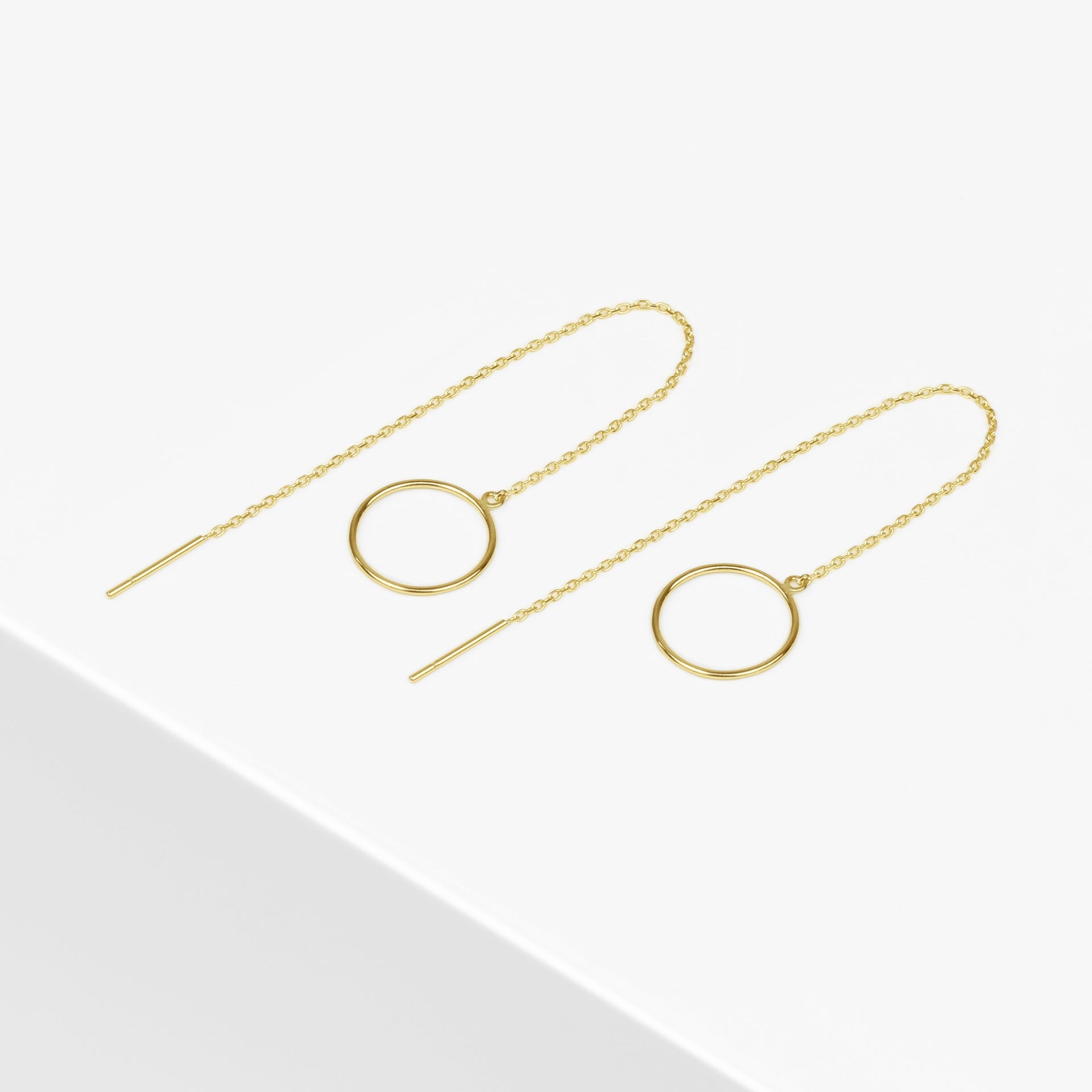 14k Solid Gold Open Circle Long Threader Earring – a day like