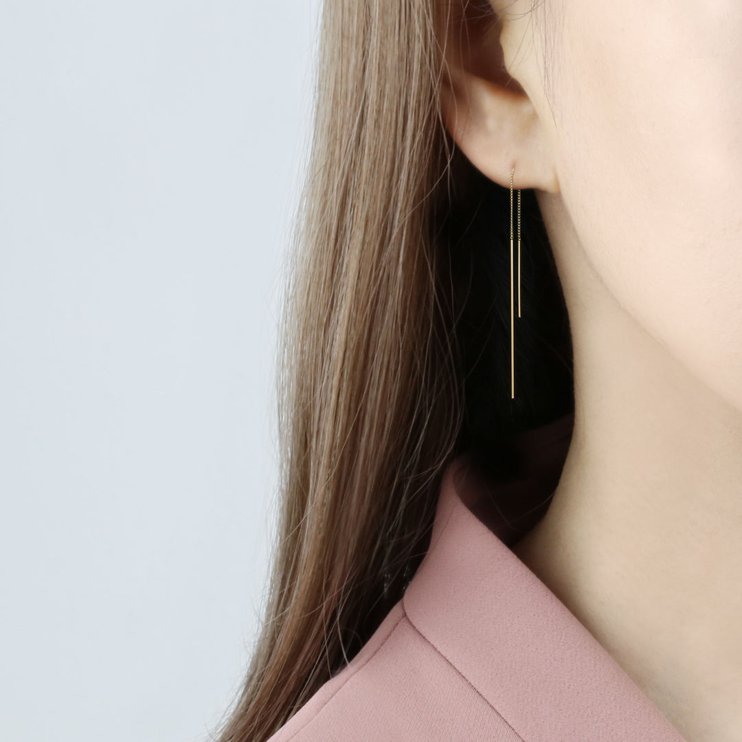 14k Solid Gold Long Bar Threader Earring – a day like