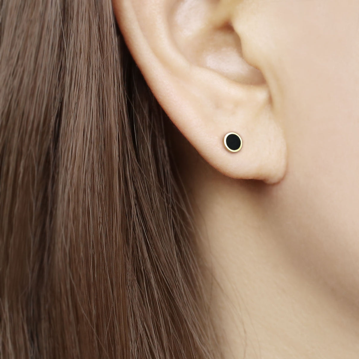 14k Solid Gold Black White Circle Stud Earring – a day like